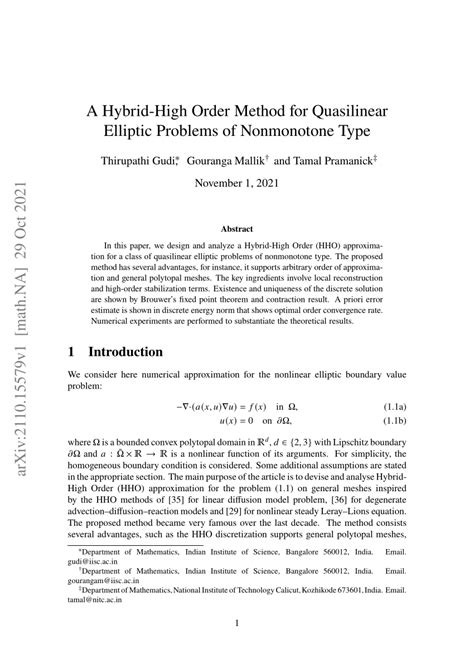 Pdf A Hybrid High Order Method For Quasilinear Elliptic Problems Of Nonmonotone Type