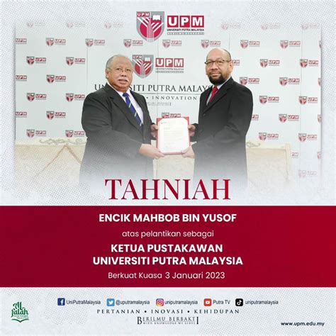Tahniah Encik Mahbob Bin Yusof Universiti Putra Malaysia