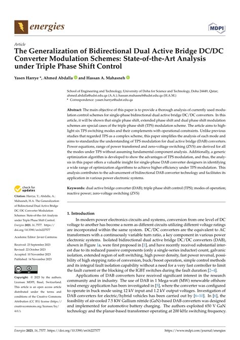 PDF The Generalization Of Bidirectional Dual Active Bridge DC DC Converter Modulation Schemes