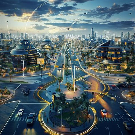Smart City Intersection With Autonomous Vehicles Premium Ai Generated Image