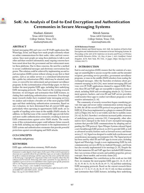 An Analysis Of End To End Encryption And Authentication Ceremonies In