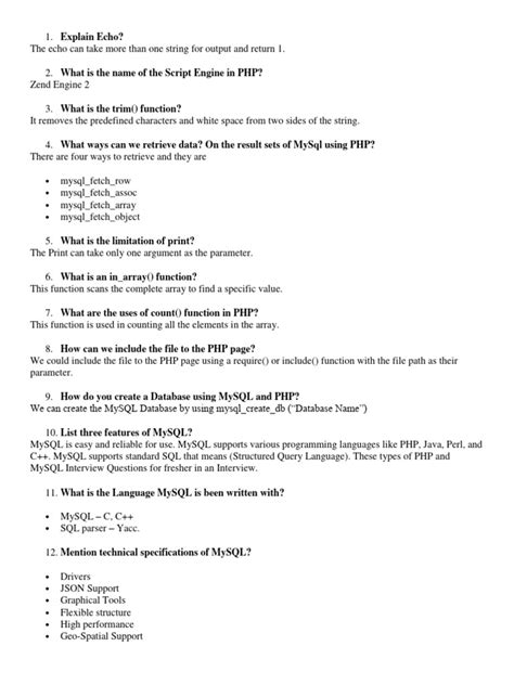 Interview Questions Php Mysql Pdf Php Databases