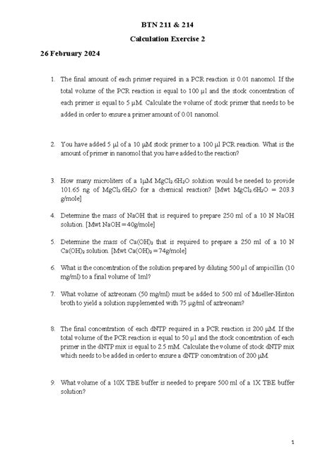 BTN 211 214 Calculation Exercise 2 2024 BTN 211 214 Calculation Exercise 2 26 February 2024