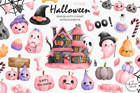 Pink Halloween Clipart Illustrations ~ Creative Market
