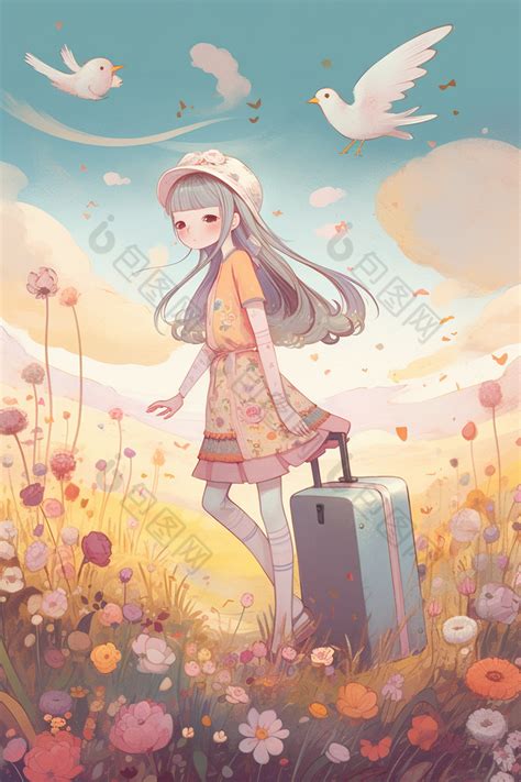 花田女孩治愈少女花朵插画图片 包图网