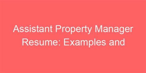 Assistant Property Manager Resume Examples And Writing Tips Your Next Resume