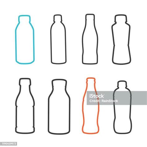 라인 병 아이콘 세트 흰색 배경에 격리된 스톡 벡터 그림입니다 0명에 대한 스톡 벡터 아트 및 기타 이미지 0명 가득 찬 광물질 Istock