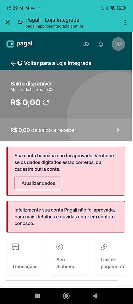 O Pagali Diz Que Sua Conta Bancária Não Foi Aprovada Verifique Se Os Dados Digitados Estão