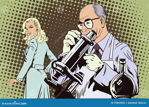 People In Retro Style Scientist With Microscope Stock Vector Illustration Of Health