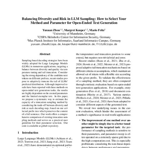 Balancing Diversity And Risk In Llm Sampling How To Select Your Method And Parameter For Open