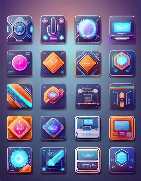 A Set Of Colorful Futuristic Sci Fi Ui Elements And Buttons Stock