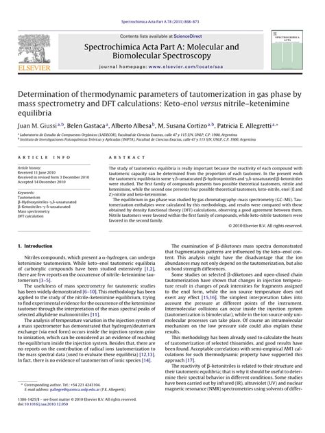 Pdf Determination Of Thermodynamic Parameters Of Tautomerization In Gas Phase By Mass