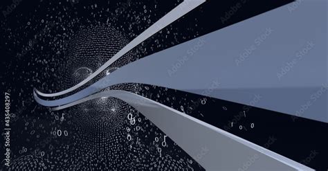 Composition Of Exploding Human Head Formed With Binary Coding And Grey Trails Of Information