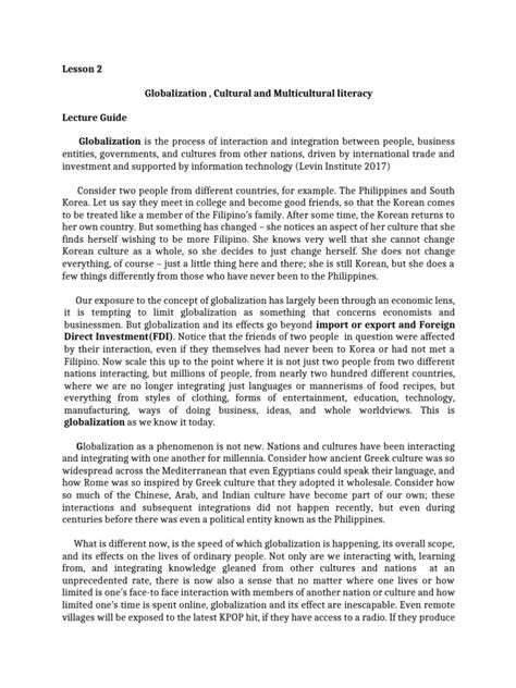 Globalization Cultural And Multi Cultural Literacy Pdf