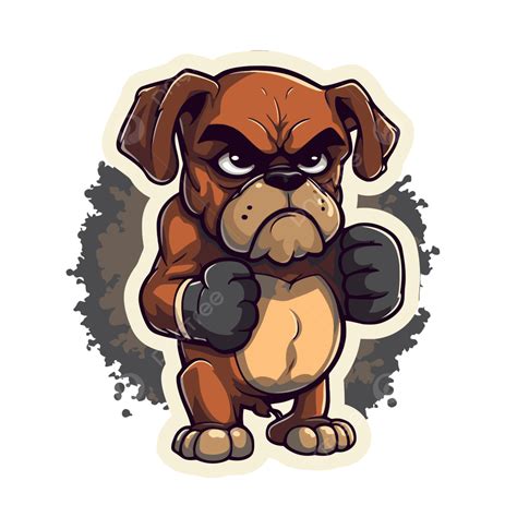만화 일러스트 스티커 벡터 어두운 배경에 빨간색 손잡이가 있는 복싱 개 복서 상표 Png 일러스트 및 벡터 에 대한 무료