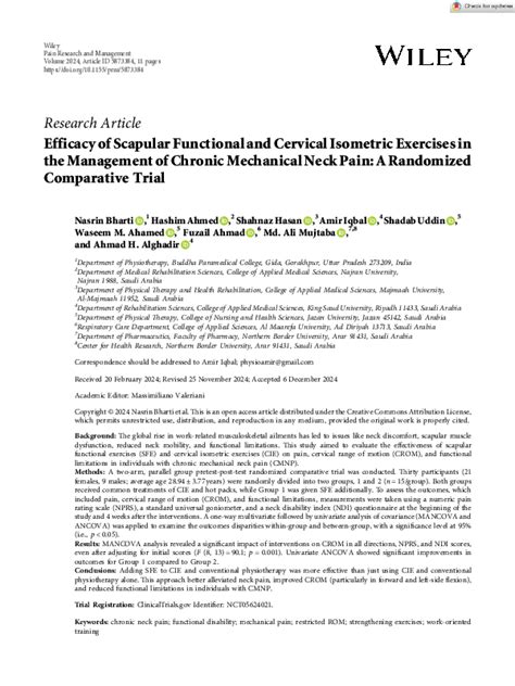 Pdf Efficacy Of Scapular Functional And Cervical Isometric Exercises In The Management Of