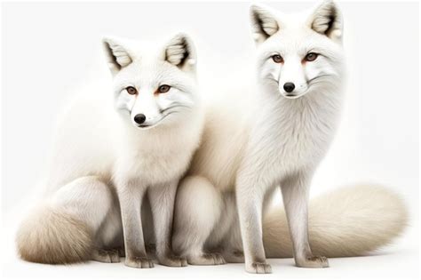 Premium Photo Pair Of Adult White Arctic Fox Insulated On White Background