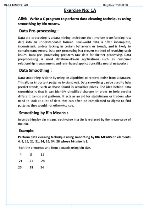 Dmdw Lab Record Lecture Lab Manual Exercise No 1a Aim Write A C