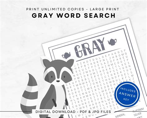 Gray Word Search For Instant Download Art Teacher Discussion Of Color