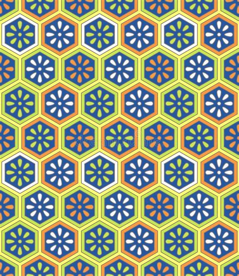 Japanese Bright Flower Hexagon Vector Seamless Pattern Stock Vector Illustration Of Geometric