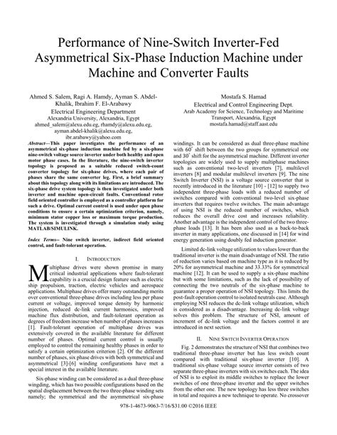 Pdf Performance Of Nine Switch Inverter Fed Asymmetrical Six Phase Induction Machine Under