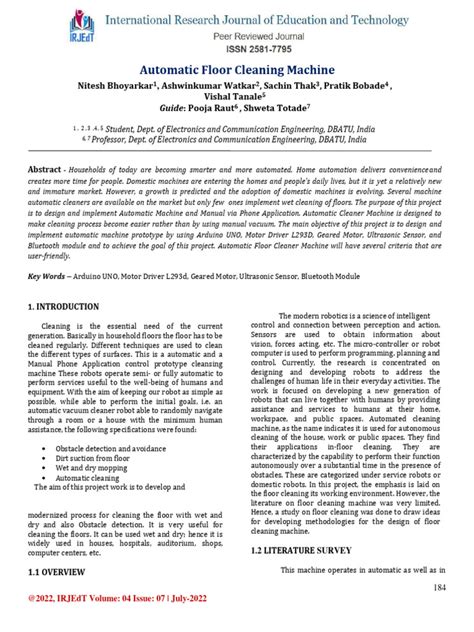 Automatic Floor Cleaning Machine Pdf Vacuum Cleaner Robot