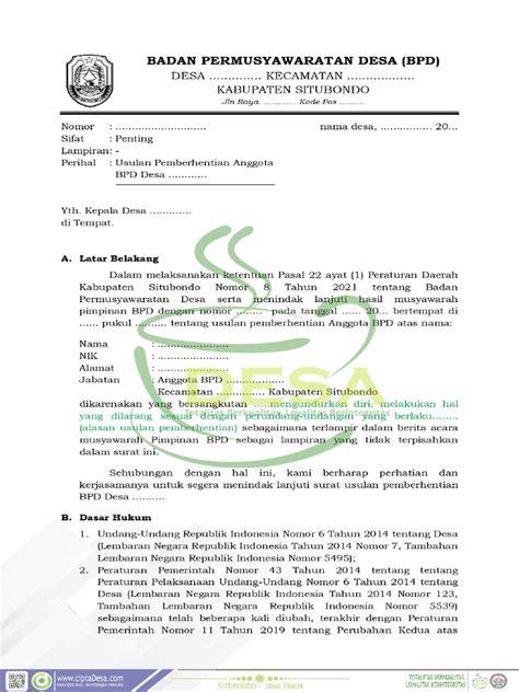 Contoh Surat Pemberhentian Bpd Dari Bpd Pdf