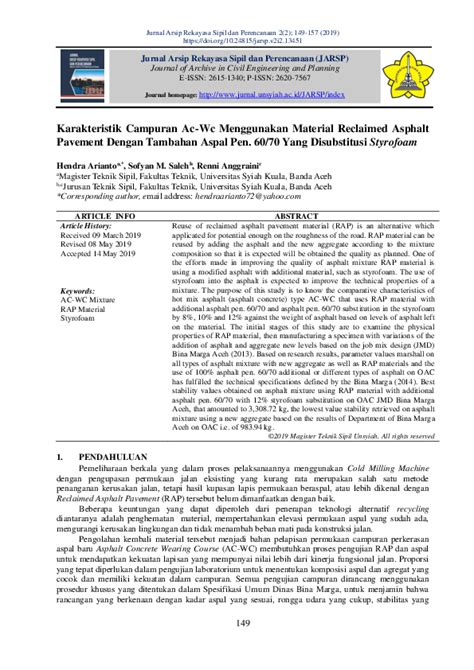 Pdf Karakteristik Campuran Ac Wc Menggunakan Material Reclaimed