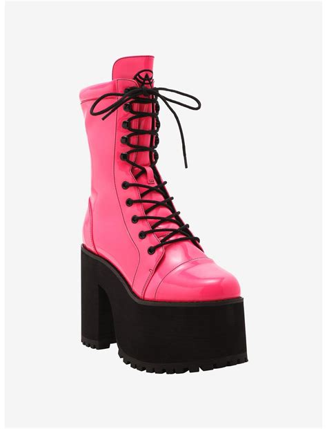 Strange Cvlt Hot Pink Raven Platform Boots Hot Topic