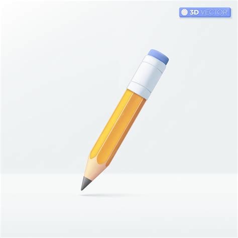 노란색 연필 아이콘 기호 교육 크리에이 티브 쓰기 스토리 텔링 및 그리기 개념 3d 벡터 격리 된 그림 디자인 만화 파스텔