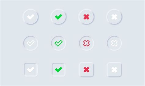 표시 아이콘을 확인합니다 아이콘을 확인하거나 체크합니다 교차 마크 벡터 그림입니다 개념을 승인하거나 거부합니다 웹 사이트에 대한 기호입니다 Neumorphic Ui Ux