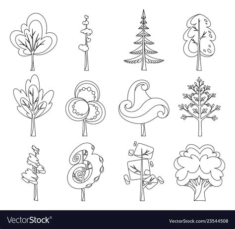Decorative Trees Icon Set Flat Trees In A Flat Vector Image