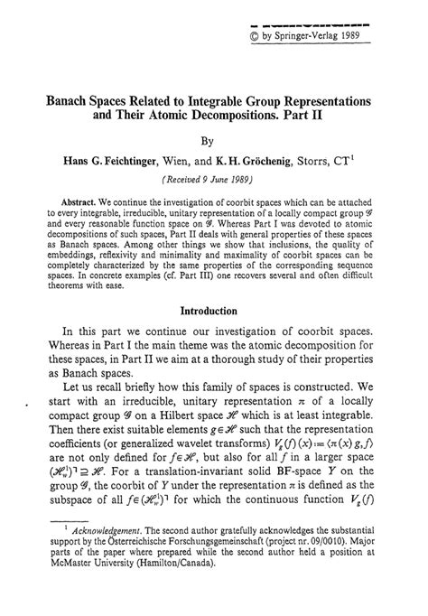 Pdf Banach Spaces Related To Integrable Group Representations And Their Atomic Decompositions