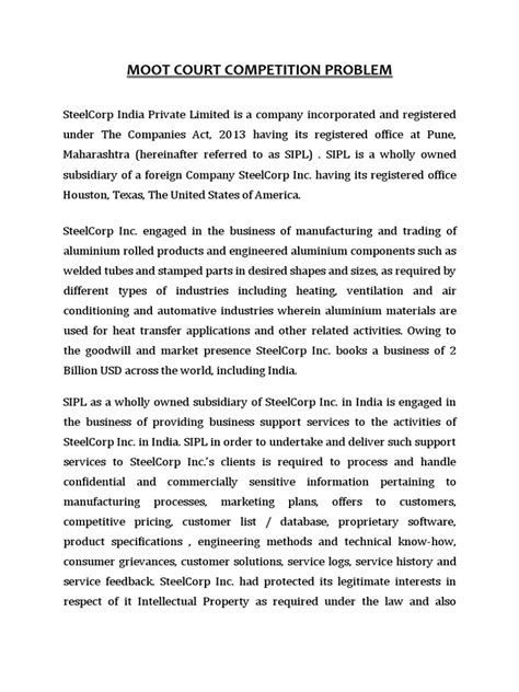 Moot Court Problem Pdf Know How Intellectual Property