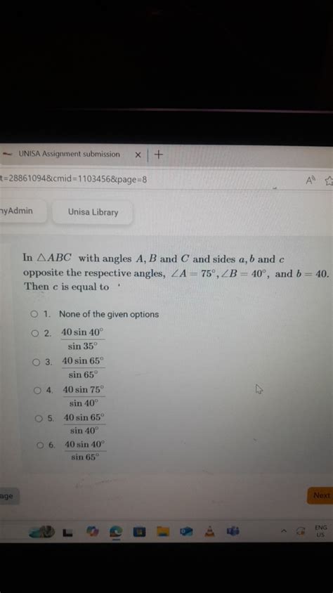 In Triangle Abc With Angles A B And C And Sides A B And C Opposite Th