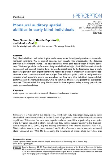 Pdf Monaural Auditory Spatial Abilities In Early Blind Individuals