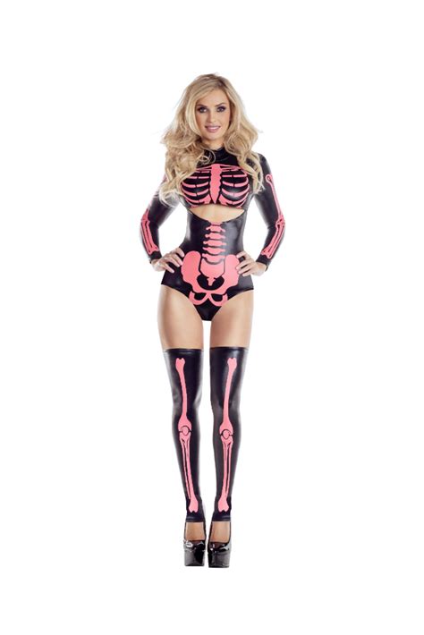 Glow In Dark Sexy Skeleton Pink Party King Costumes