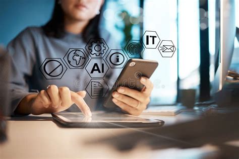 Hands Smartphone And Icon Of App Overlay And Person With Technology