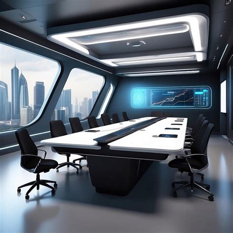 Futuristic Office With Augmented Reality Interfaces Premium Ai Generated Image