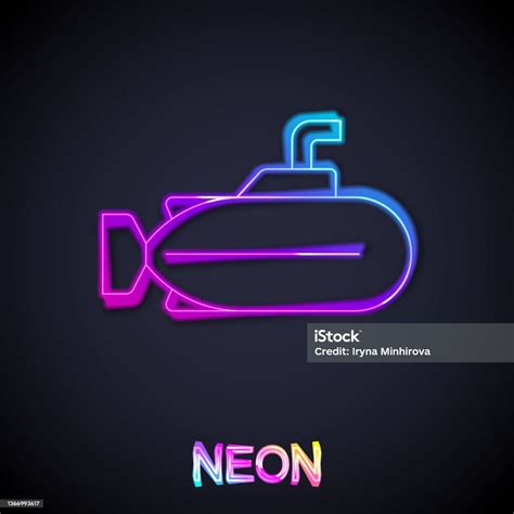 검은 색 배경에 고립 된 빛나는 네온 라인 잠수함 아이콘 군함 벡터 군사에 대한 스톡 벡터 아트 및 기타 이미지 군사 그라데이션 깊은 Istock