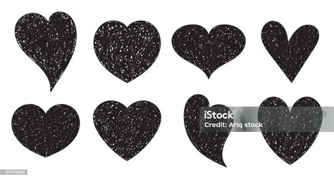 낙서 하트 모양의 기호 세트 스티커 라벨 러브 로고를 위해 다양한 손으로 그린 로맨틱 한 하트의 컬렉션 벡터 일러스트레이션 공휴일에 대한 스톡 벡터 아트 및 기타 이미지