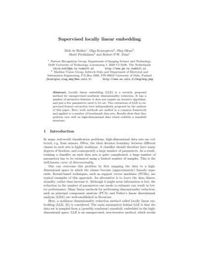 Supervised Locally Linear Embedding Robert Pw Duin
