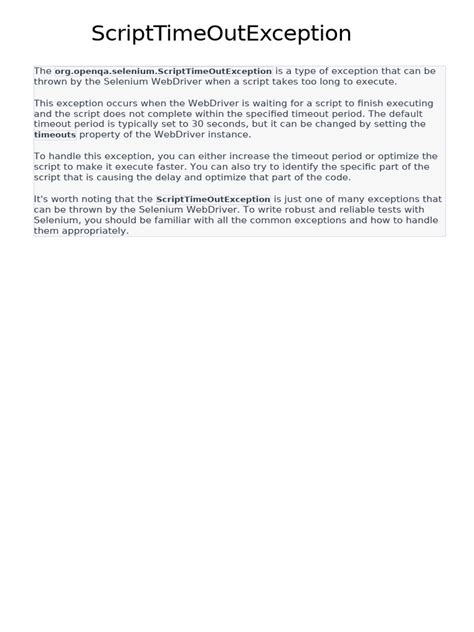 Script Time Out Exception Pdf