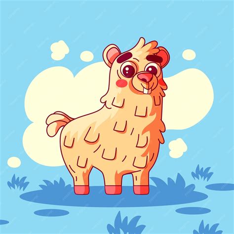 손으로 그린 만화 알파카 그림 무료 벡터