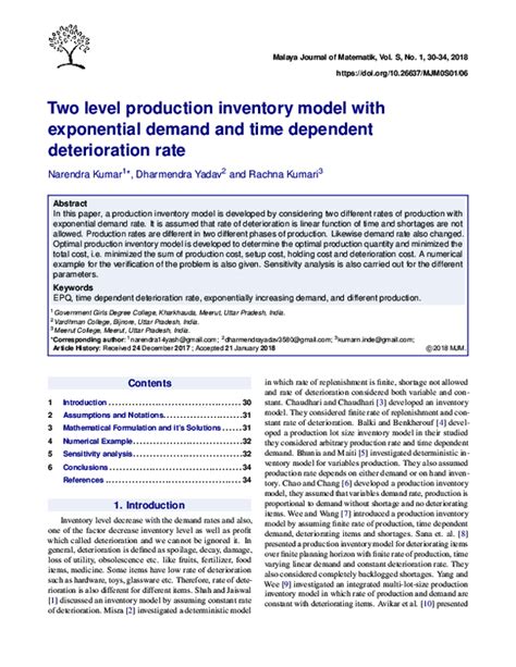 Pdf Two Level Production Inventory Model With Exponential Demand And Time Dependent