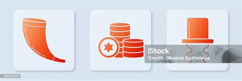 유대인 동전 전통 램 뿔 쇼파 정통 유대인 모자를 사이드록으로 설정합니다 흰색 정사각형 버튼 벡터 쇼파에 대한 스톡 벡터 아트 및 기타 이미지 Istock