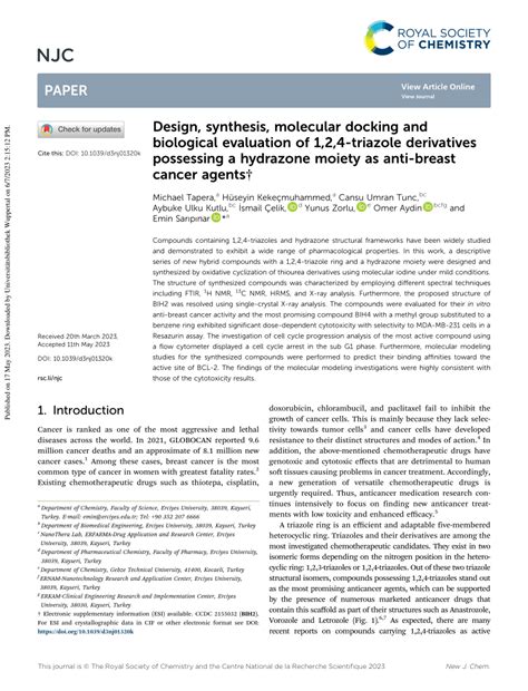 Pdf Design Synthesis Molecular Docking And Biological Evaluation Of