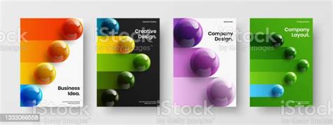 여러 가지 빛깔의 회사 브로셔 디자인 벡터 템플릿 번들 원래 사실적인 구 엽서 일러스트 컬렉션 A4 용지에 대한 스톡 벡터 아트