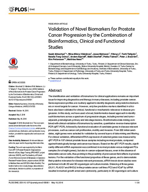 Pdf Validation Of Novel Biomarkers For Prostate Cancer Progression By The Combination Of