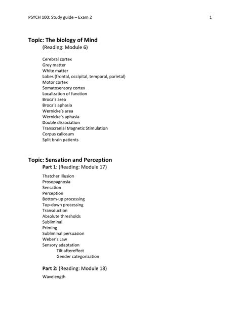 Exam2 Study Guide PSYCH 100 Study Guide Exam 2 1 Topic The Biology Of Mind Reading
